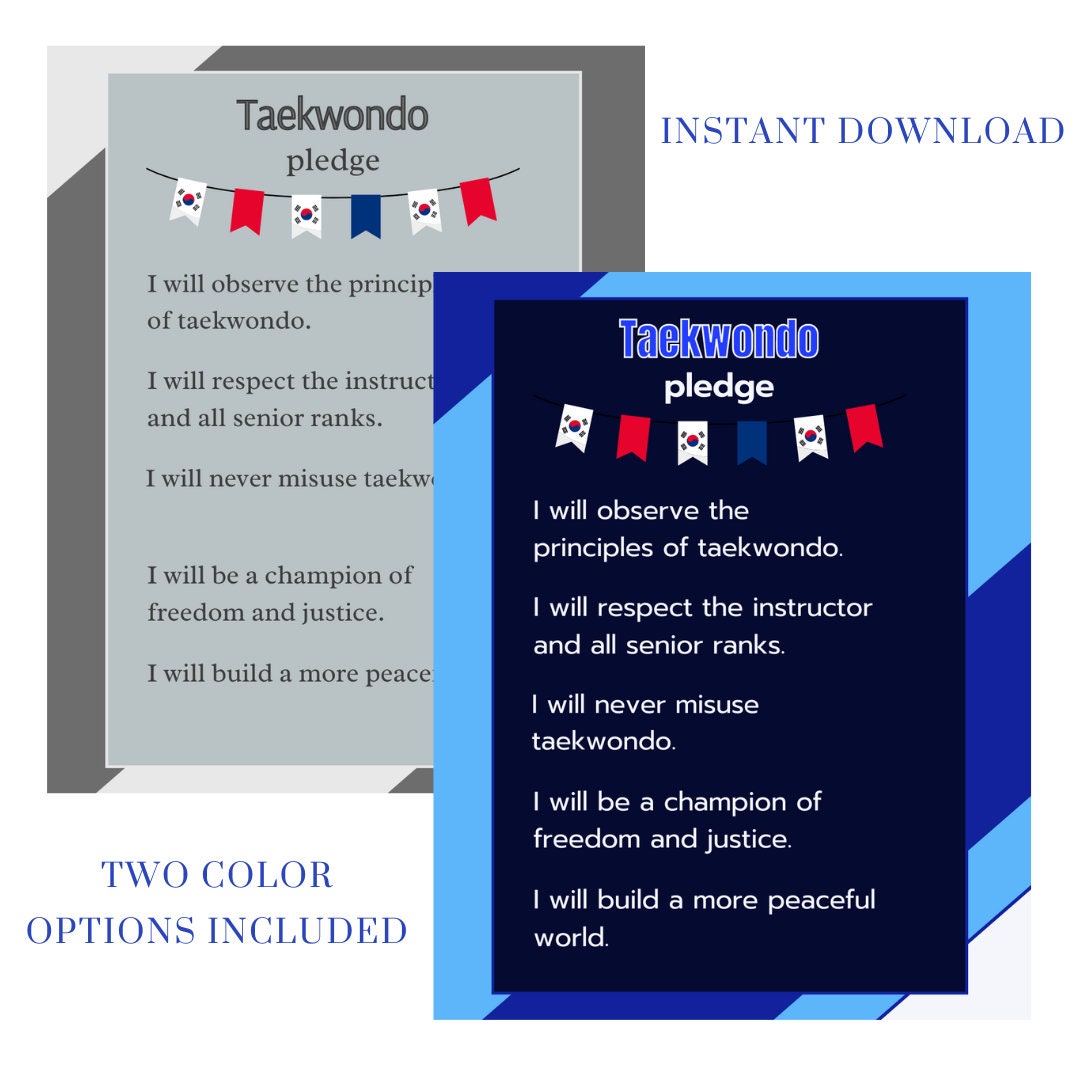 Taekwondo Pledge Printable Flyer ~ Martial Arts ~ Frameable ~ Laminate ...