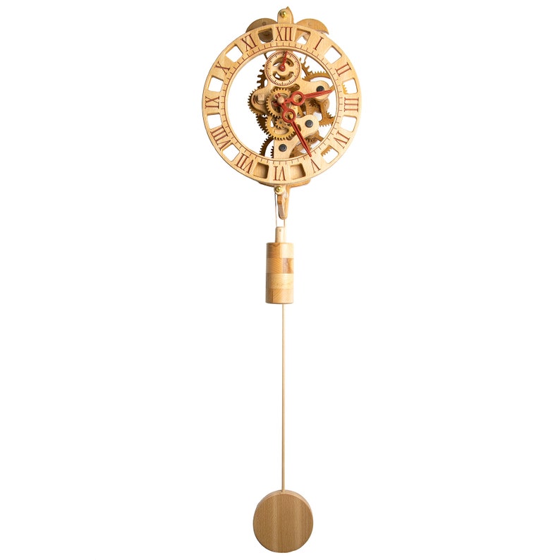 Wooden Wall Clock Lily | Steampunk Pendulum Clock | Wooden Gears Clock ...