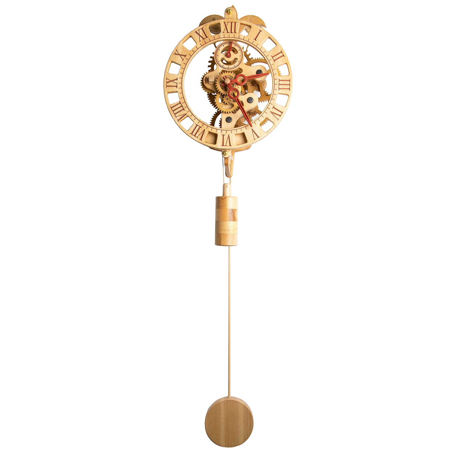 Wooden Wall Clock Lily | Steampunk Pendulum Clock | Wooden Gears Clock ...