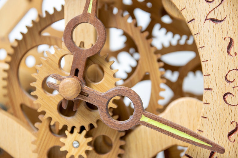 Wooden Table Clock Steampunk Pendulum Clock Wooden Gears - Etsy