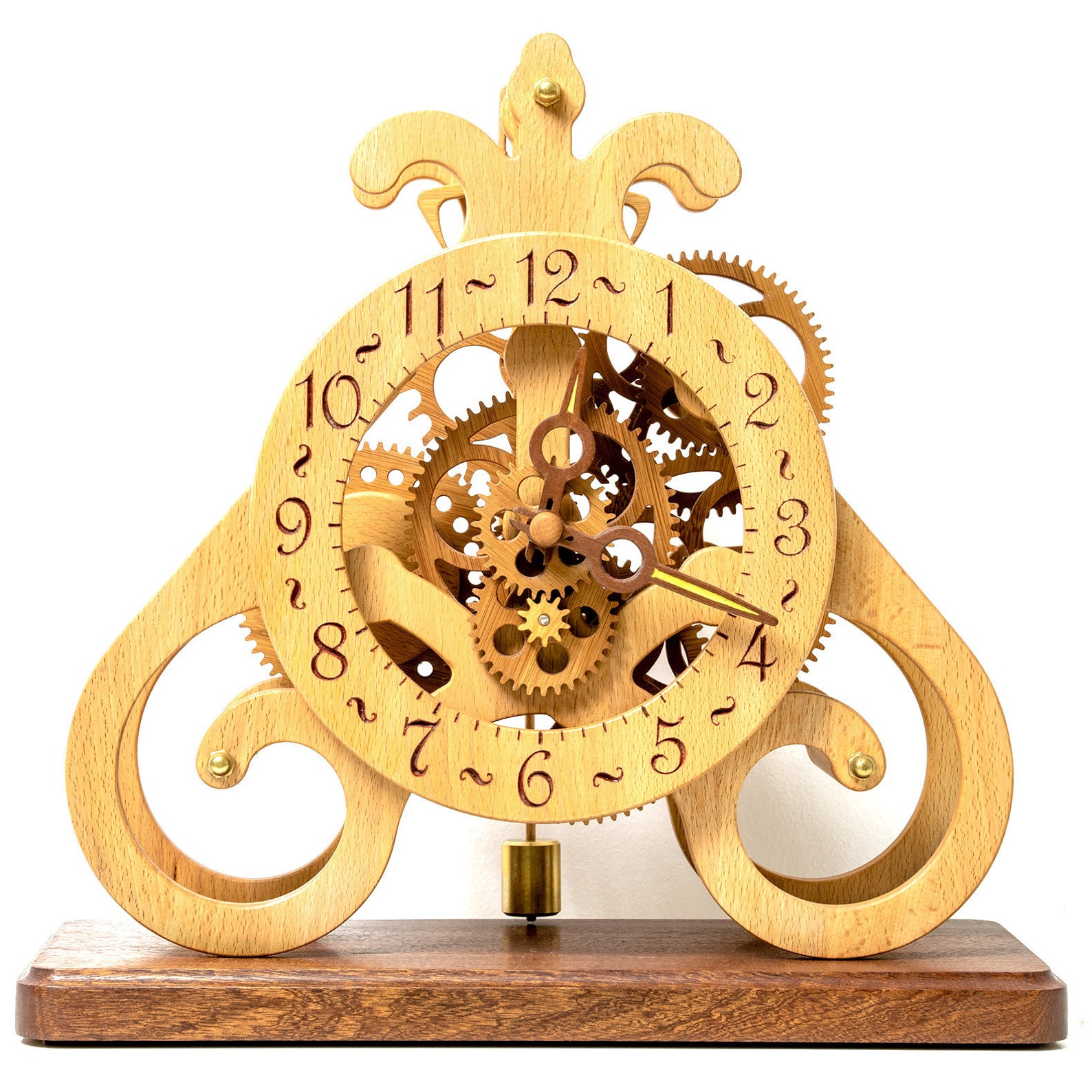 Wooden Table Clock Steampunk Pendulum Clock Wooden Gears - Etsy