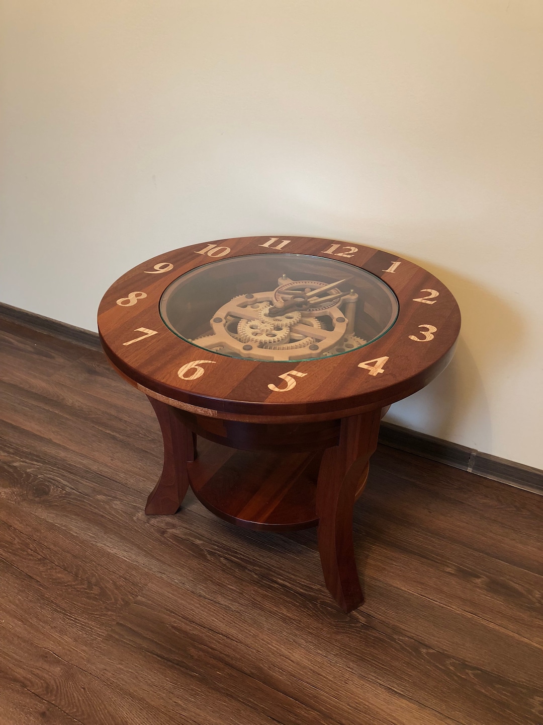 Coffee Table With Wooden Gears Clock | Mahogany Table | Steampunk ...