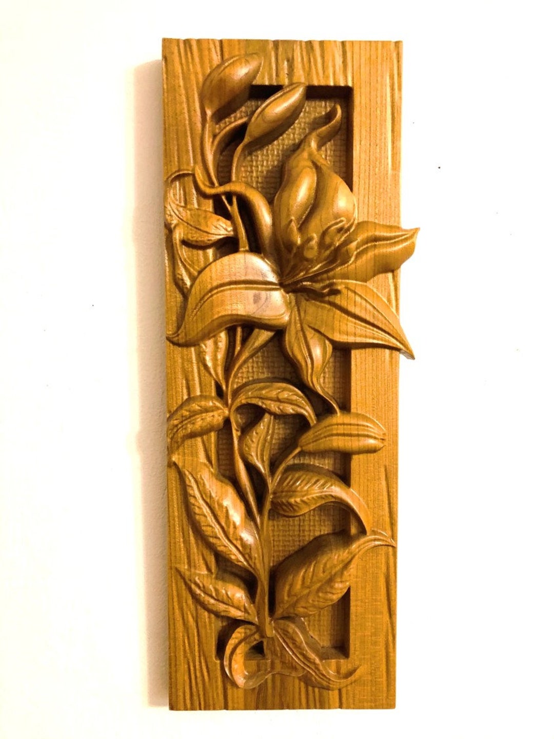 Carved Wooden Wall Lilly Wall Decor Home Interior Decoration Living ...