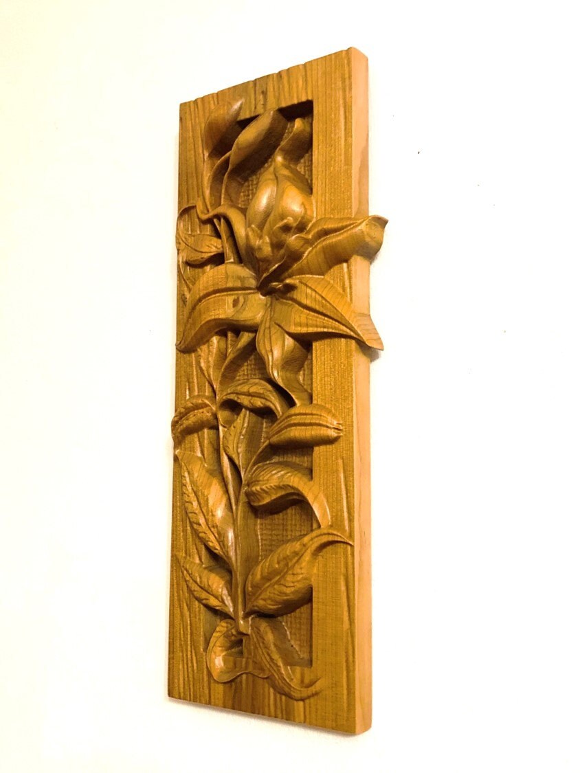 Carved Wooden Wall Lilly Wall Decor Home Interior - Etsy