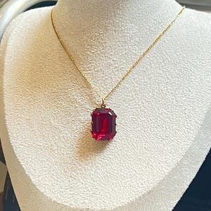 Vintage Ruby Red Rectangle Crystal Pendant, Copper Setting Featuring a ...