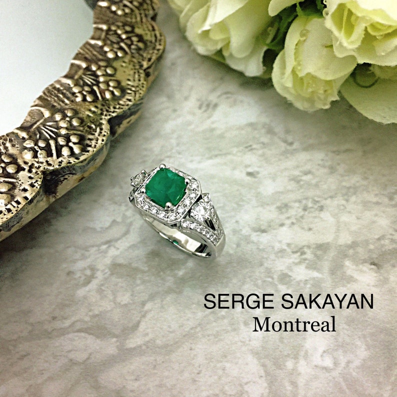 Emerald Engagement Ring Vintage Emerald Ring Emerald Statement Ring ...