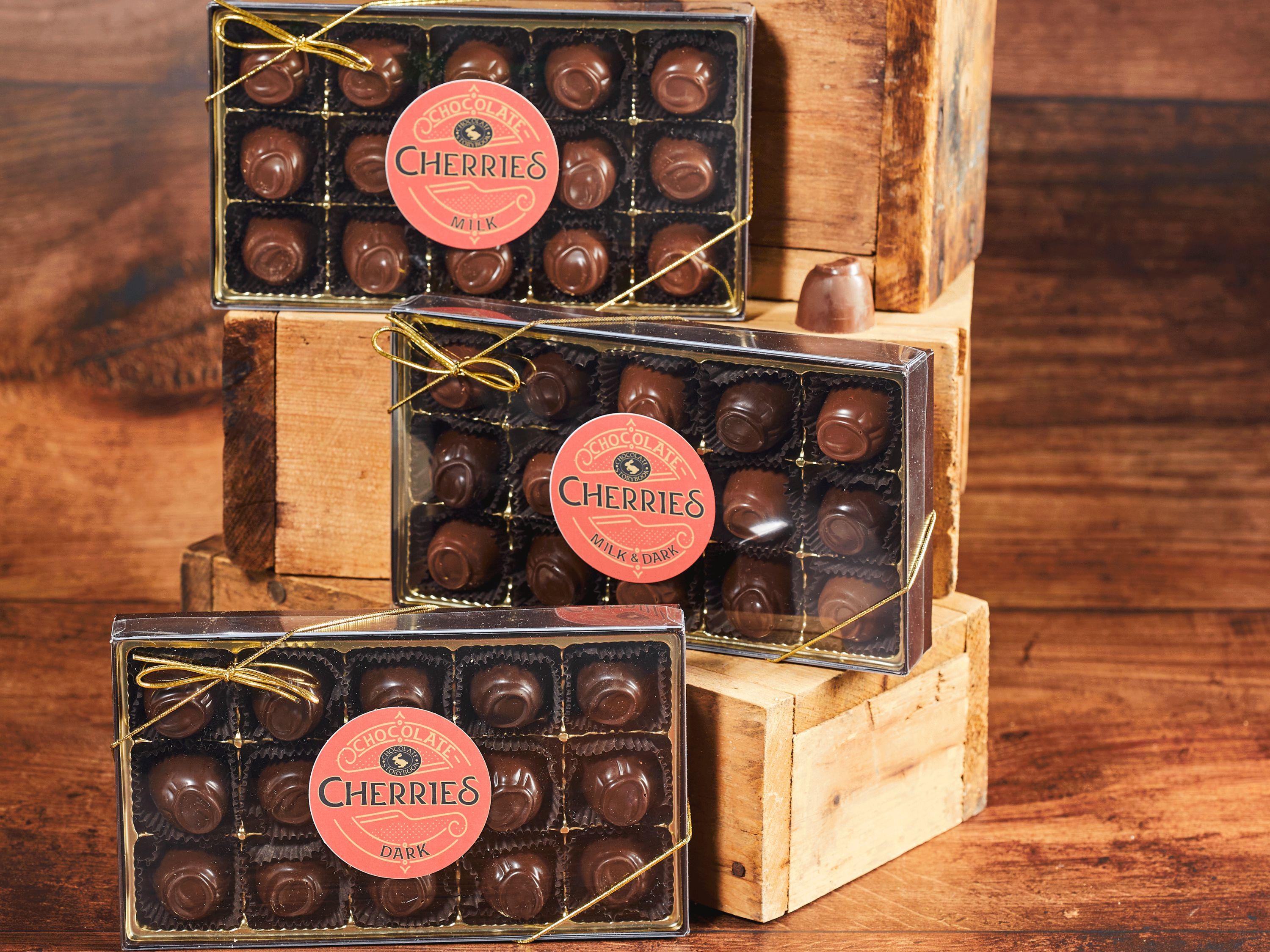 Chocolate Covered Cherries Gift Box (15 Pieces) – Milk & Dark Chocolate ...