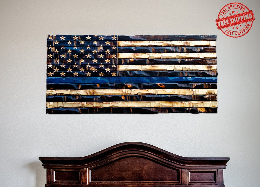 Thin Blue Line Flag Rustic American Flag Police American | Etsy