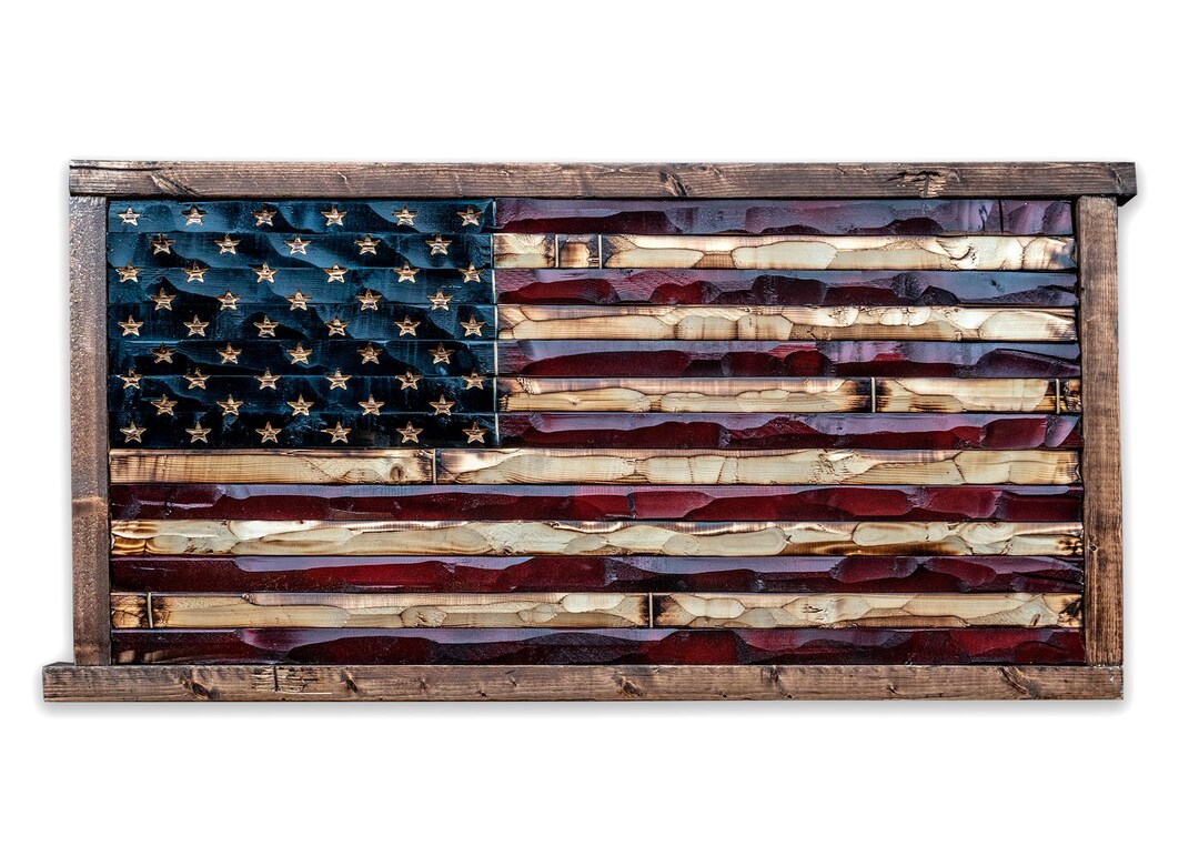 Legacy Hand Carved Wood Flag With Frontier Style Framing 40x23 - Etsy