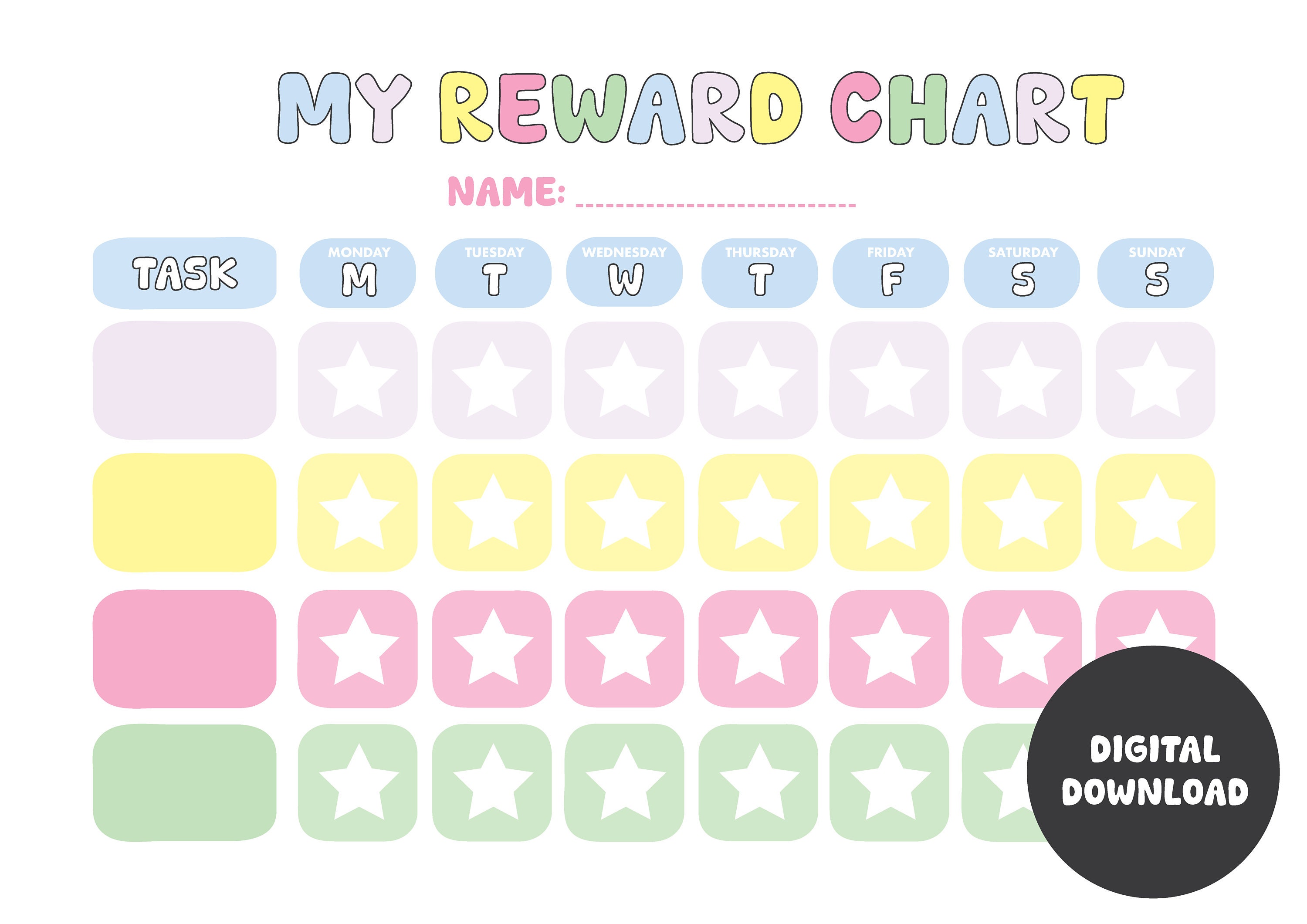 Printable Reward Sticker Chart for Toddlers & Children - Digital ...