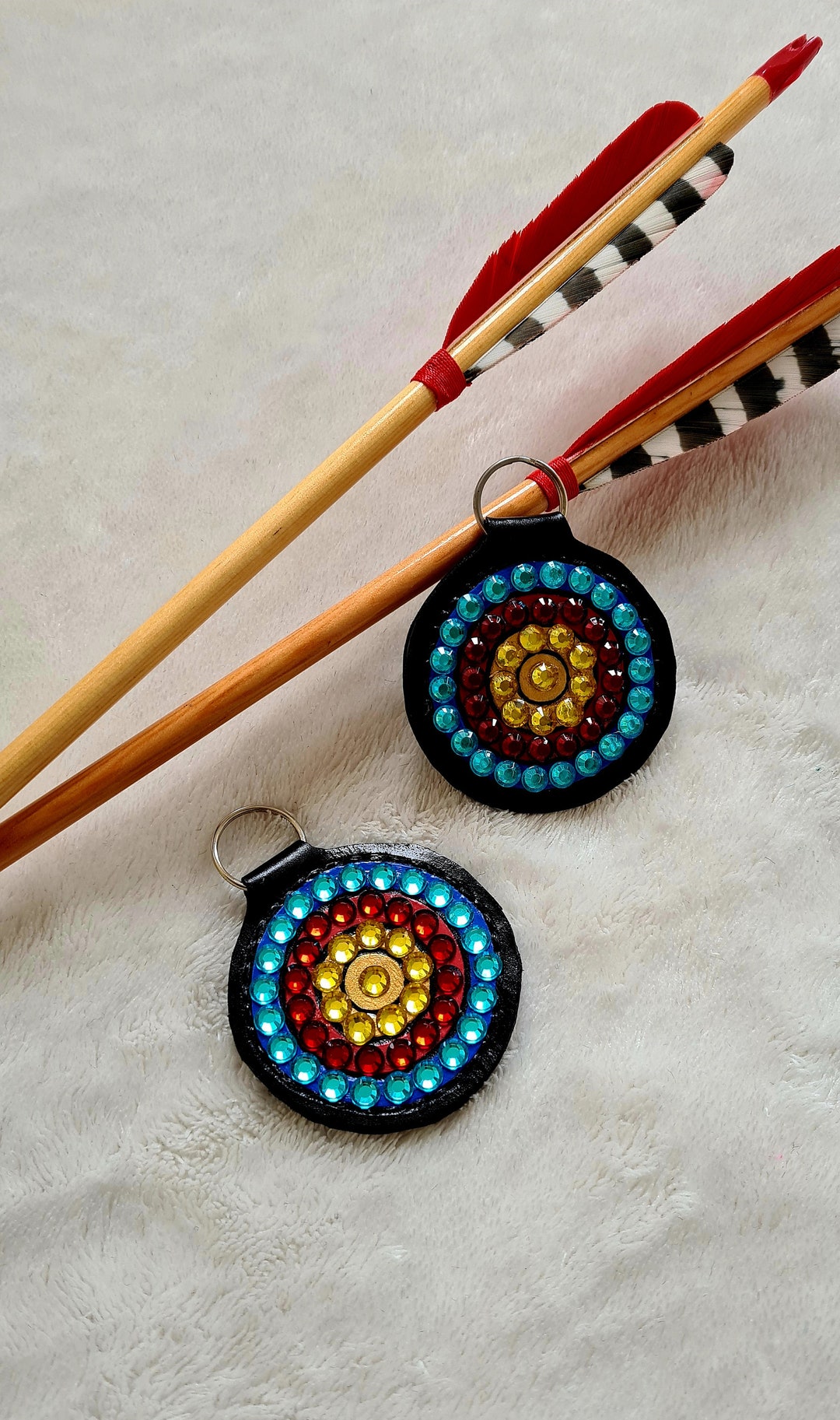 Archery Target Leather Keyring (gem Detail) - Etsy