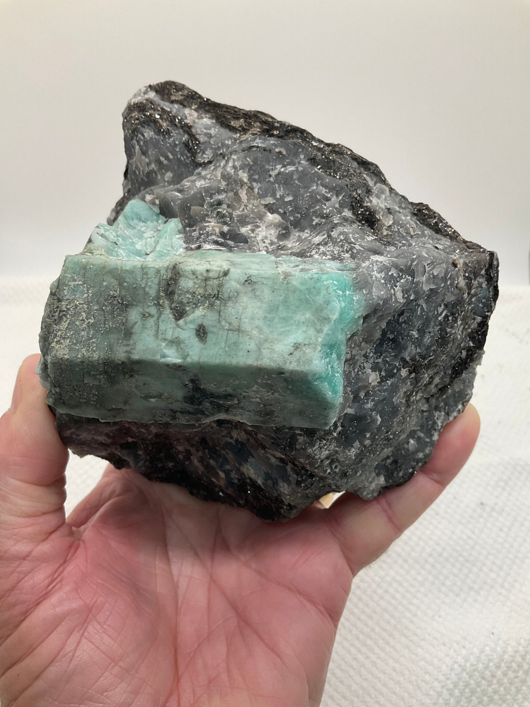Emerald Beryl Very Large Crystal in Feldspar and Biotite Mineral ...
