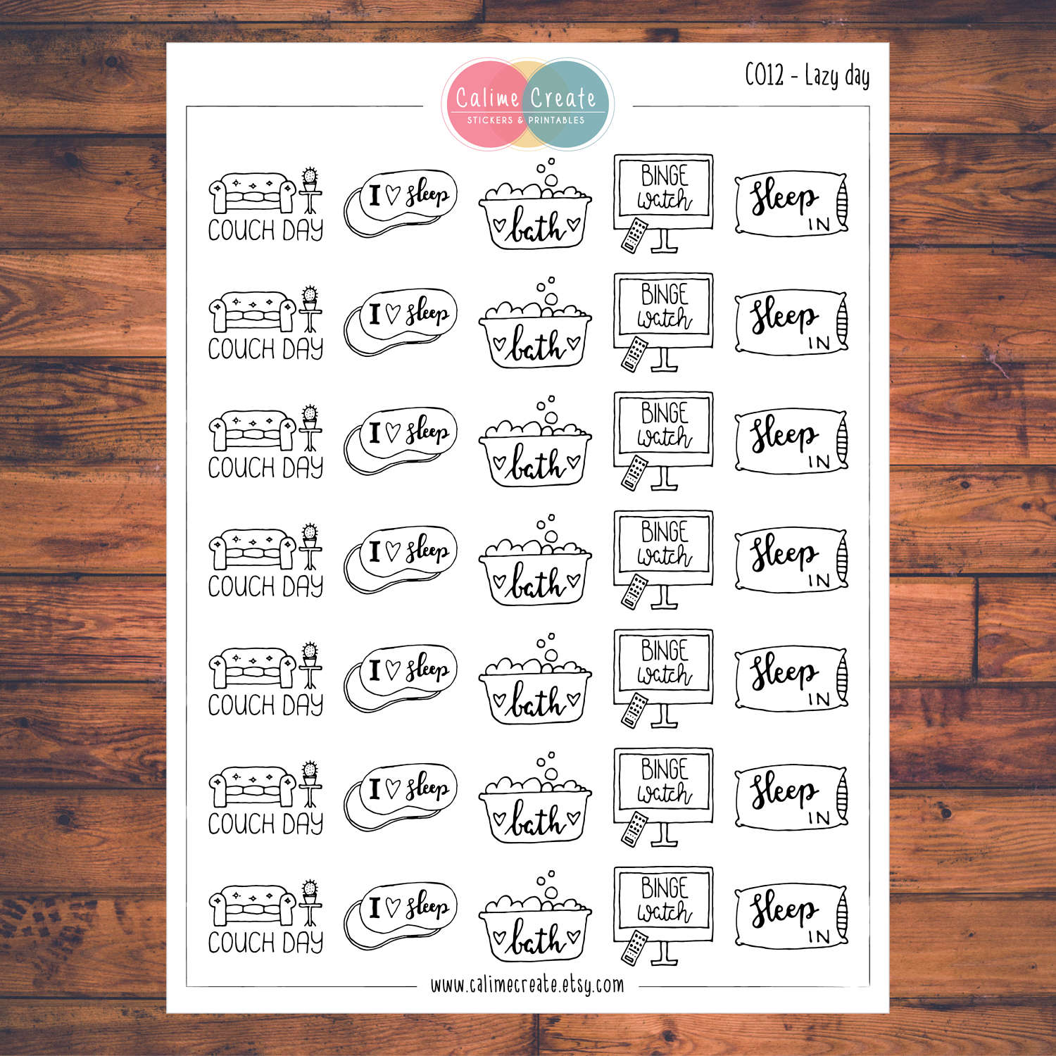 Lazy Day Planner Stickers, Doodle Planner Stickers, Couch Day, I Love ...