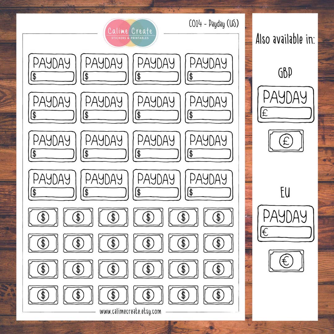 Payday Planner Stickers, Doodle Planner Stickers, Salary Stickers, Bill ...