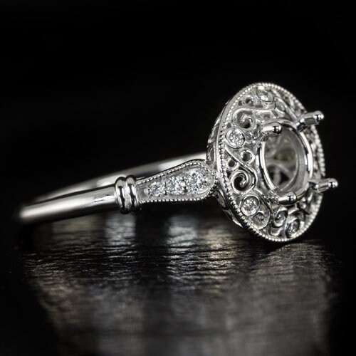 Vintage Diamond Engagement Ring Filigree Setting Round 5.5 | Etsy