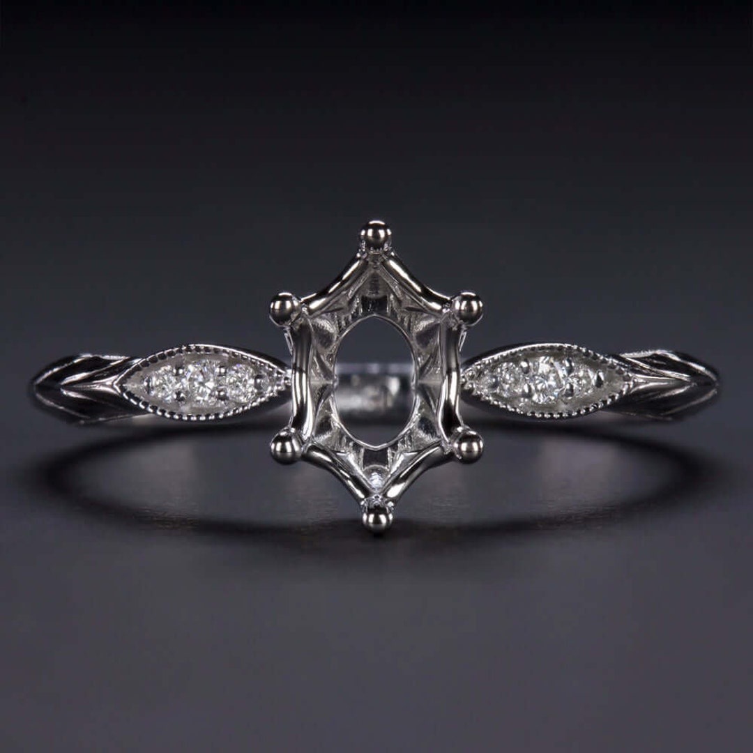 Diamond Engagement Ring Setting Oval Shape Vintage Style Semi Mount ...