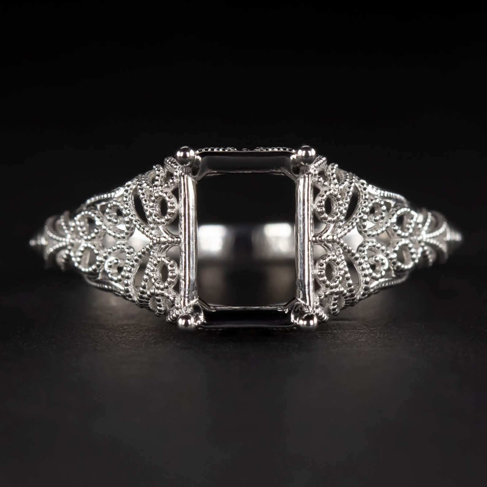 14K White Gold Filigree Engagement Ring Setting 8x6mm Emerald - Etsy