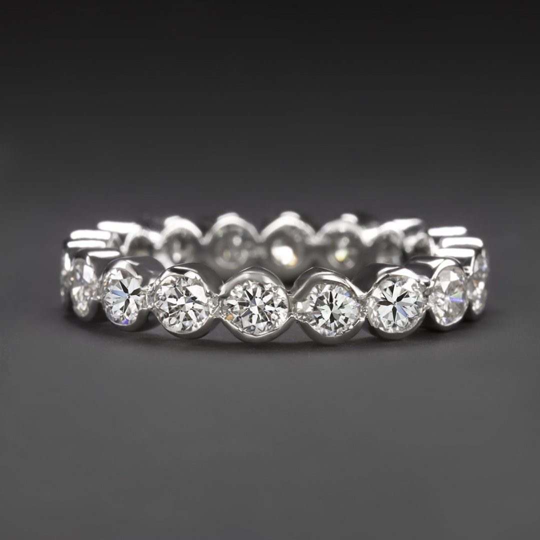 Diamond Eternity Wedding Band Stacking Ring 1.90ct Bezel Set 14K White ...