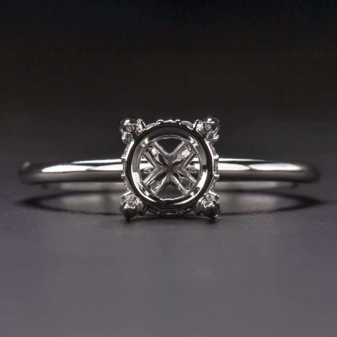 Hidden Halo Diamond Engagement Ring Setting 6.5mm 7mm Round 14K White ...