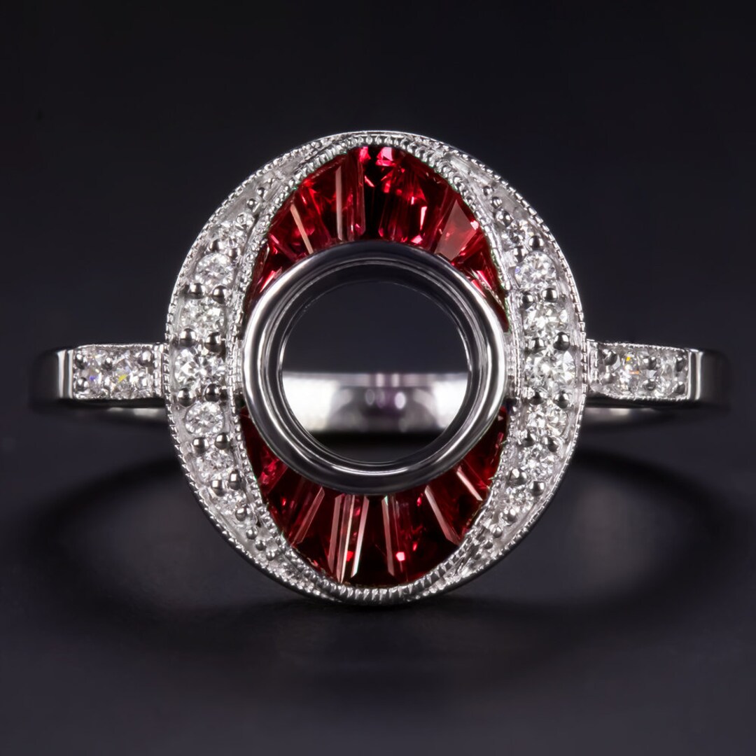 Natural Ruby Diamond Cocktail Ring Setting Vintage Style Art Deco Semi ...