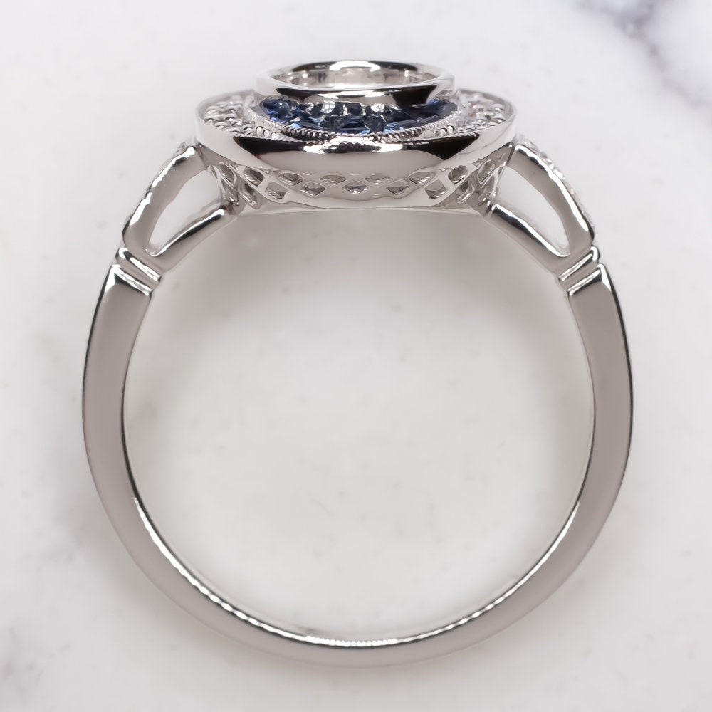Sapphire Diamond Engagement Ring Setting Round Vintage Style Deco Semi ...