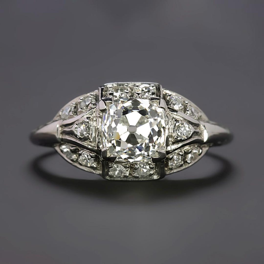 1ct Old Mine Cut Diamond Engagement Ring Gia Certified H Vs2 Platinum Vintage 21083 - Etsy