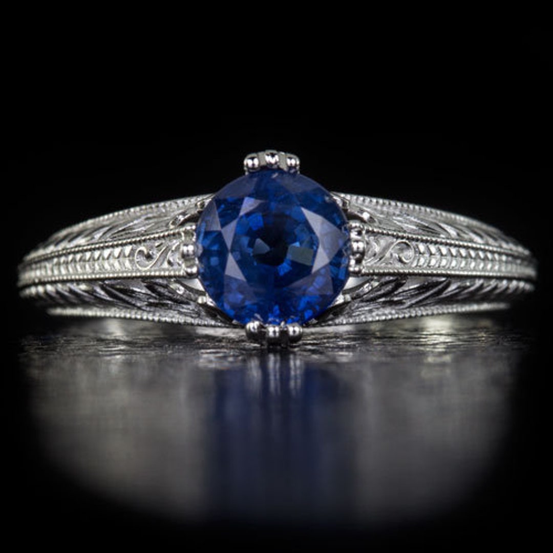 Vintage 3/4ct Natural Sapphire Royal Blue Art Deco Floral - Etsy