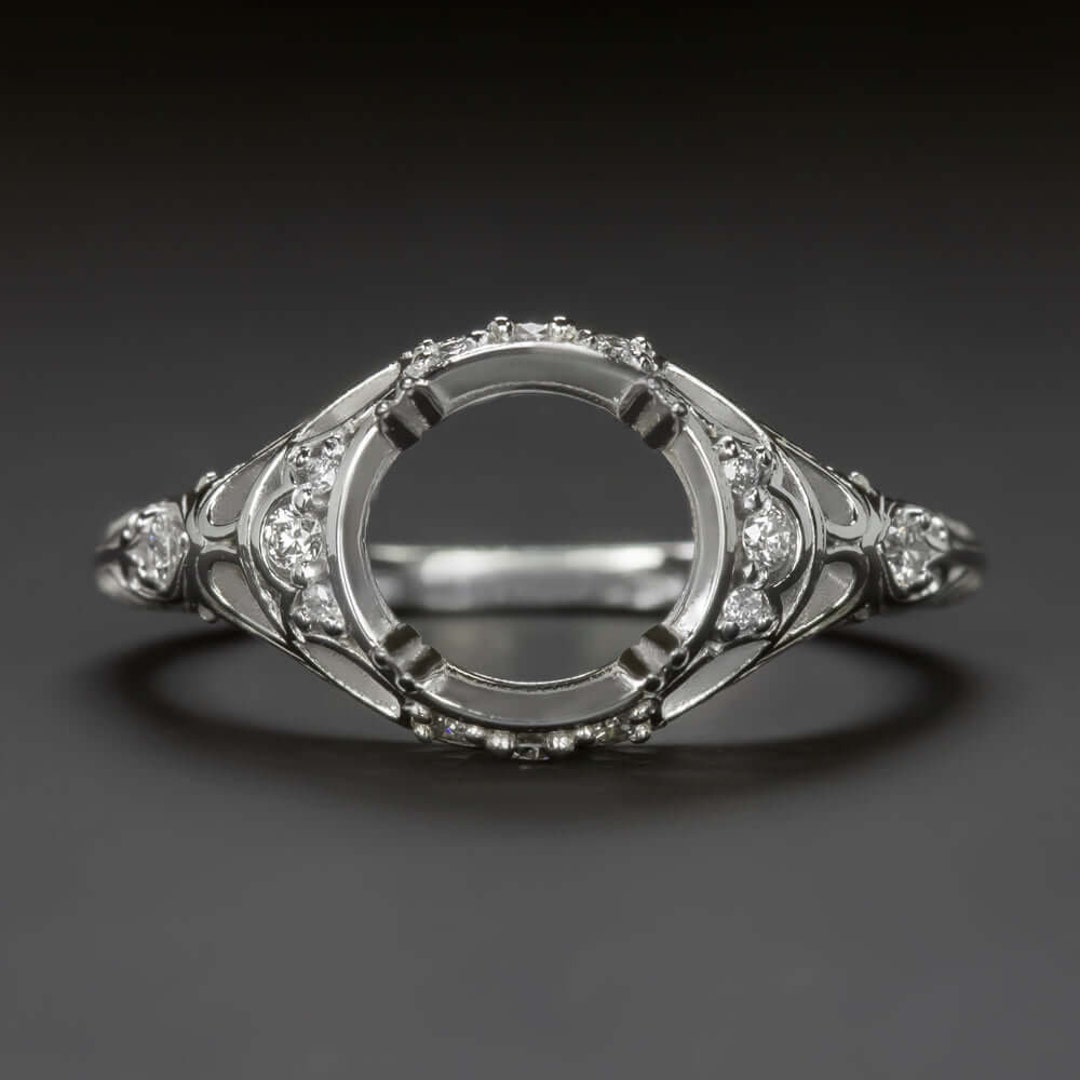 Diamond 7.5mm Round Engagement Ring Setting Vintage Style Filigree ...