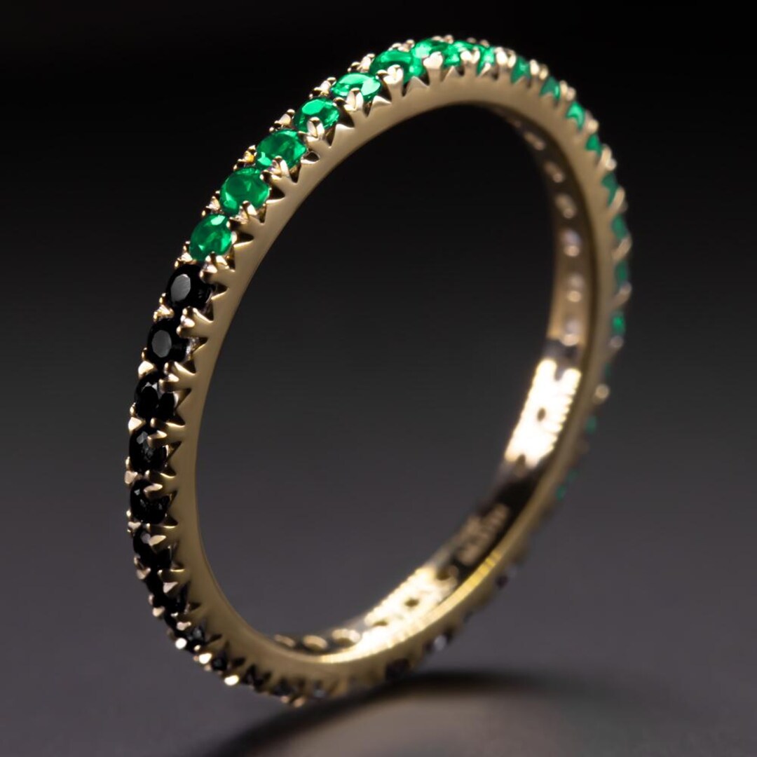 Green Onyx Black Spinel 14K Gold Eternity Ring Half & Half Gem Band ...
