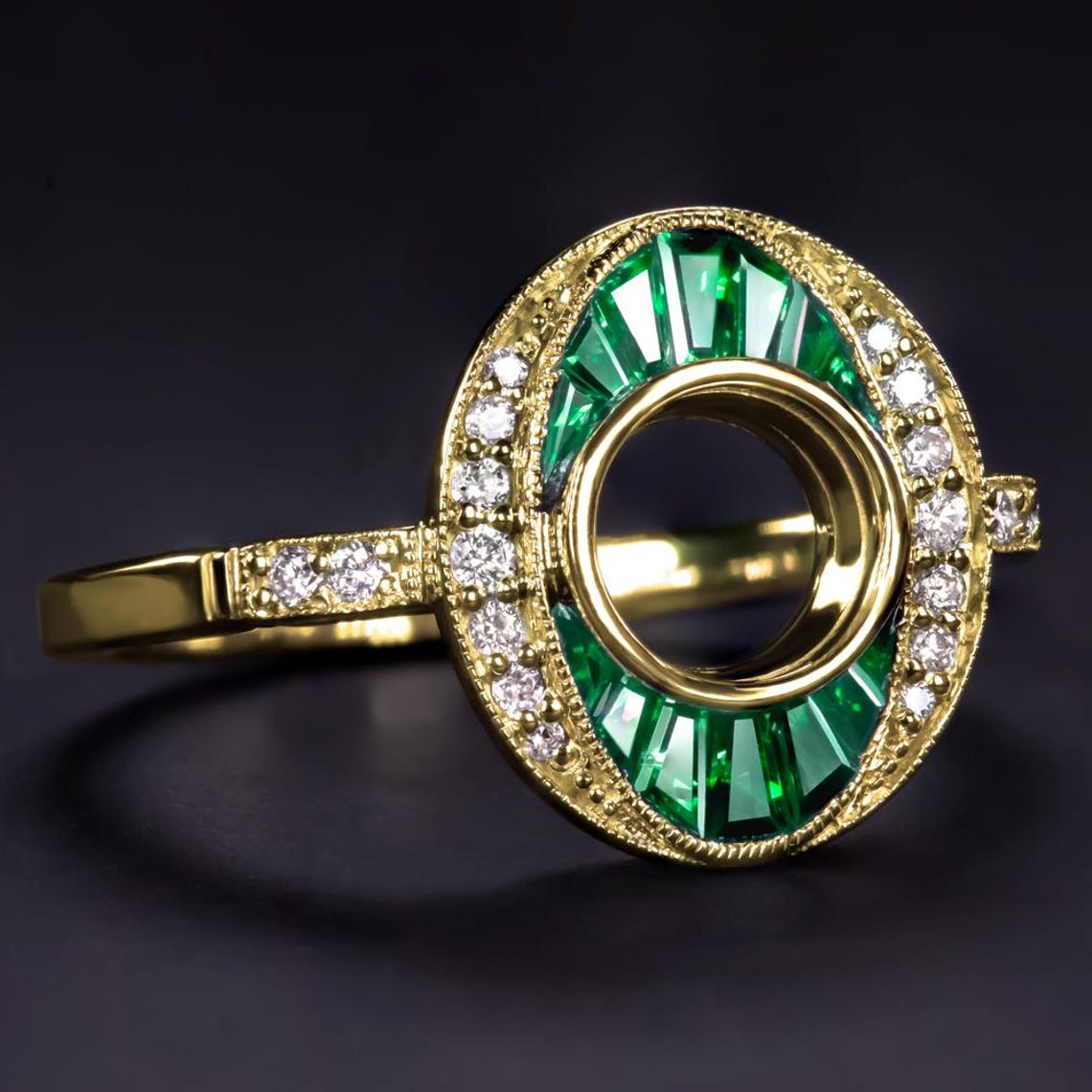 Emerald Diamond Ring Setting 1ct Round Vintage Engagement Art Deco ...