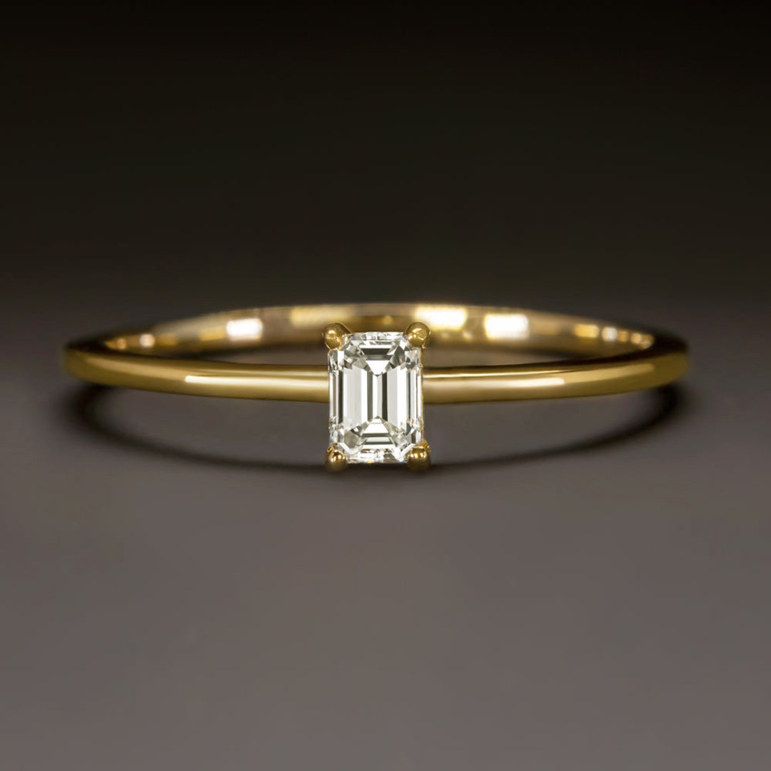 Emerald Cut Lab Created Diamond Solitaire Ring Promise Engagement ...