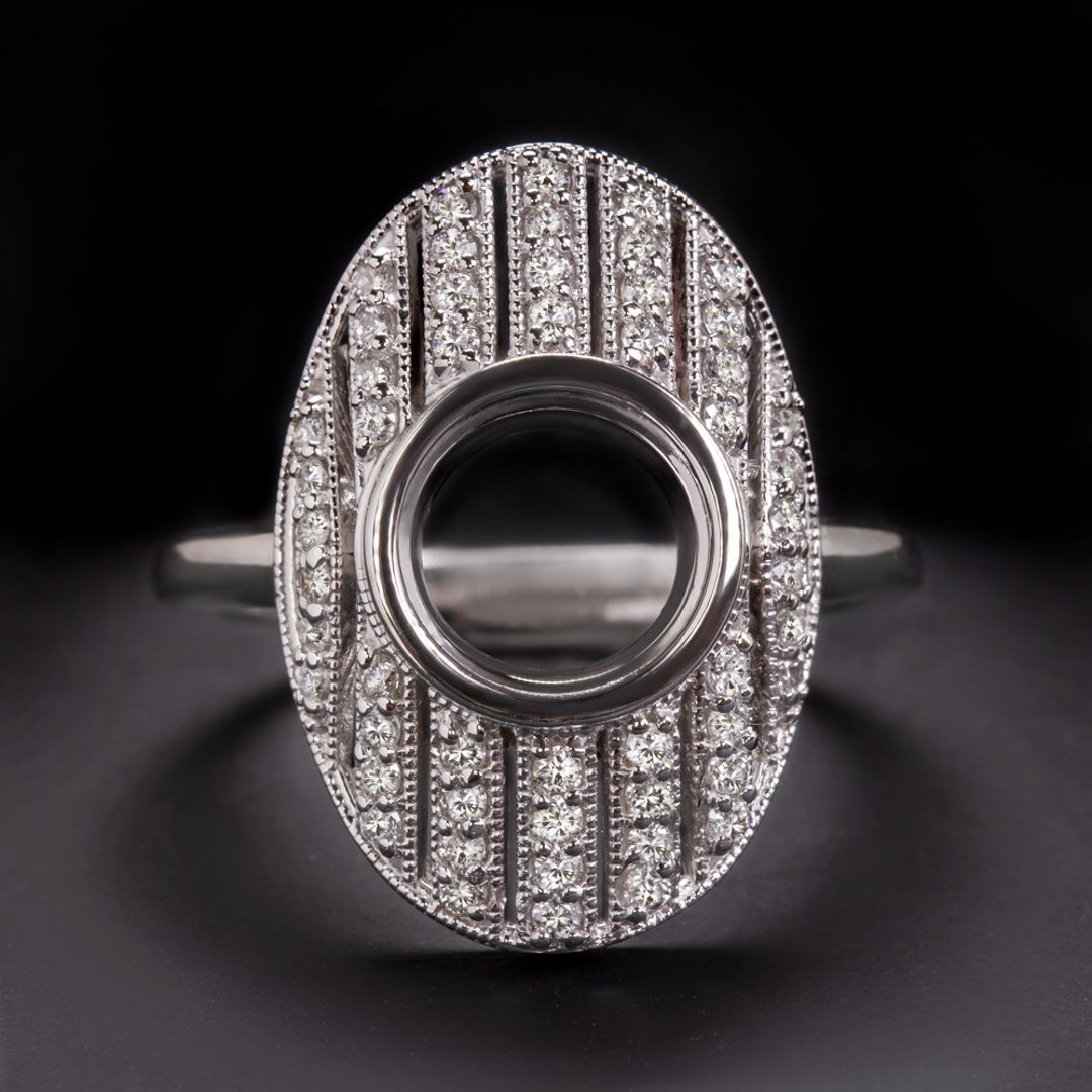 Diamond White Gold Ring Bezel Setting 8mm Round Cut Vintage Style Semi ...