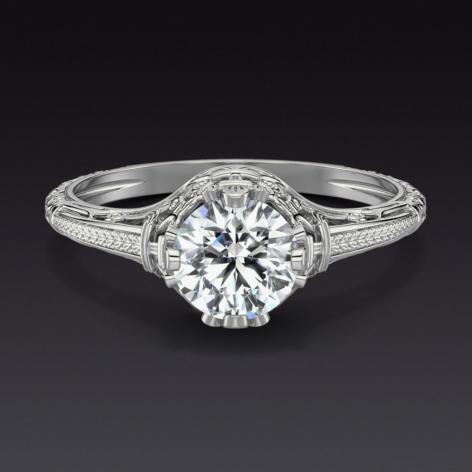 Engagement Ring Setting Vintage Style Filigree Round Cushion Solitaire ...