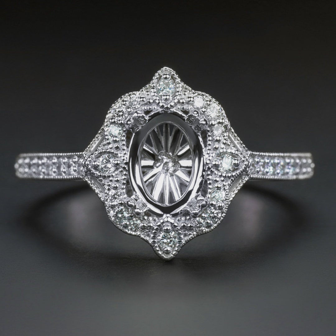 Diamond Ring Setting for 1ct Oval Shape Vintage Style Scalloped Halo ...