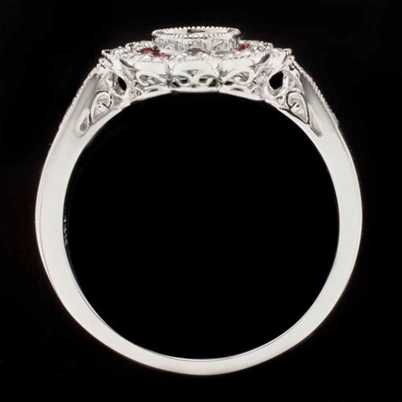 Vintage Natural Ruby Diamond Double Halo Mounting Round Engagement Ring ...