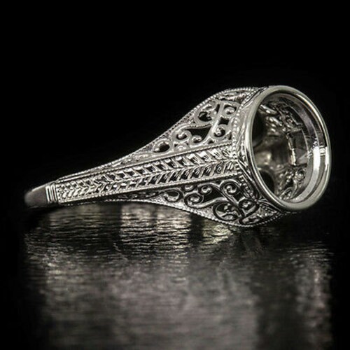 Vintage Filigree Engagement Ring 8mm 2ct Round Setting Antique - Etsy