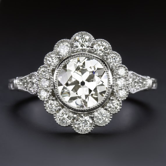 1.43ct Old European Cut Diamond Cocktail Ring Vintage Style Halo Hand Engraved 19593 Etsy Canada
