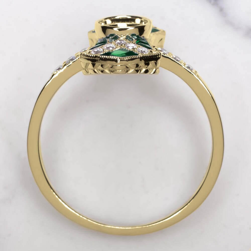 Emerald Diamond Engagement Ring Setting Vintage Yellow Gold Art Deco ...