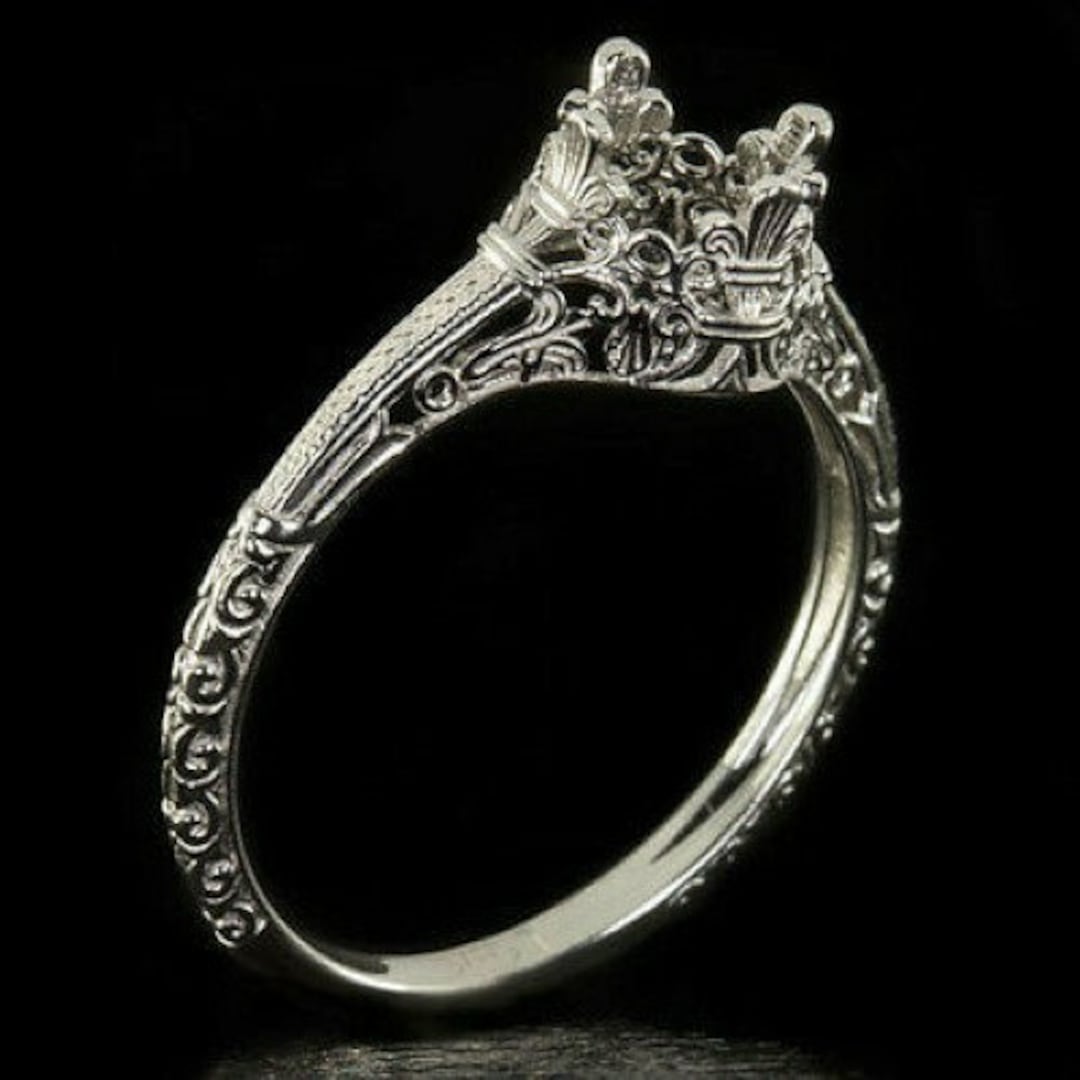 Engagement Ring Setting Vintage Style Filigree Round Cushion Solitaire ...