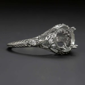 Diamond 7.5mm Round Engagement Ring Setting Vintage Style Filigree ...