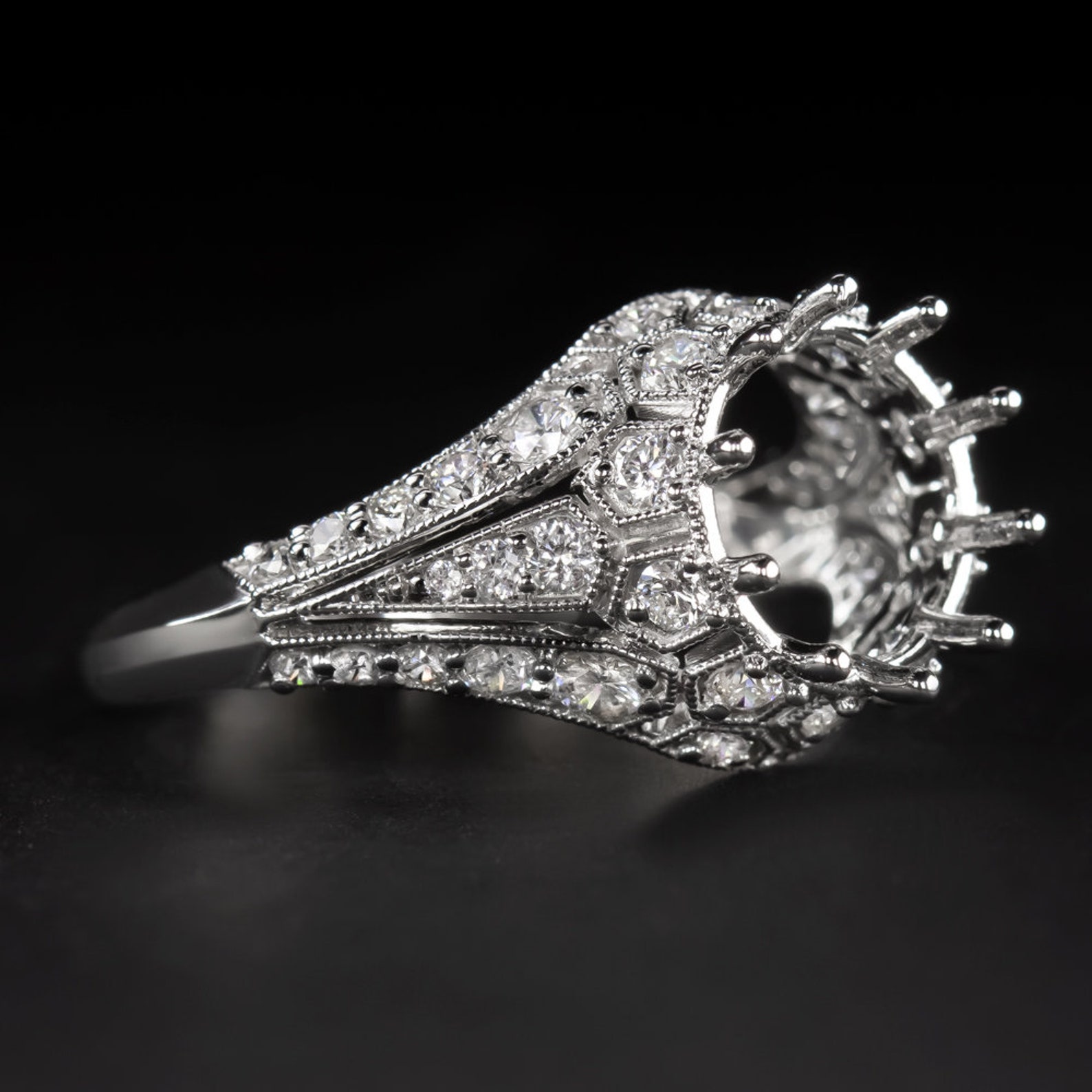 Natural Diamond Vintage Ring Setting 9mm Round Antique 3ct - Etsy