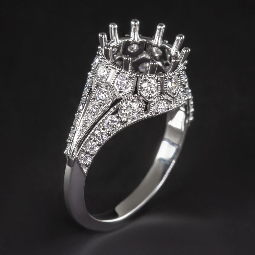 Natural Diamond Vintage Ring Setting 9mm Round Antique 3ct Semi Mount ...