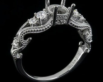 Sapphire Diamond Engagement Ring Setting Round Vintage Style - Etsy