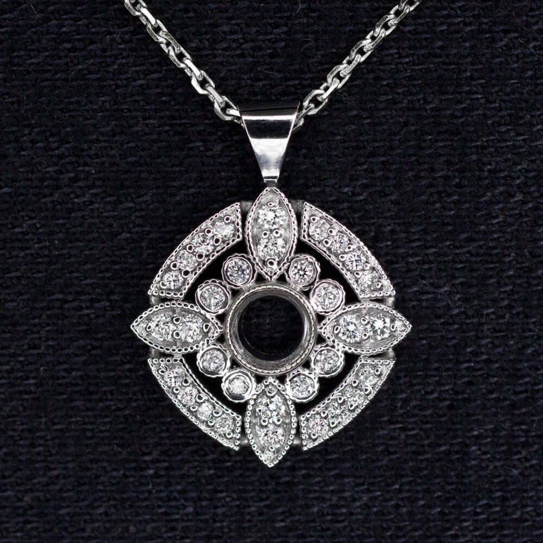 Natural Diamond Pendant Setting 4mm Round Vintage Necklace - Etsy
