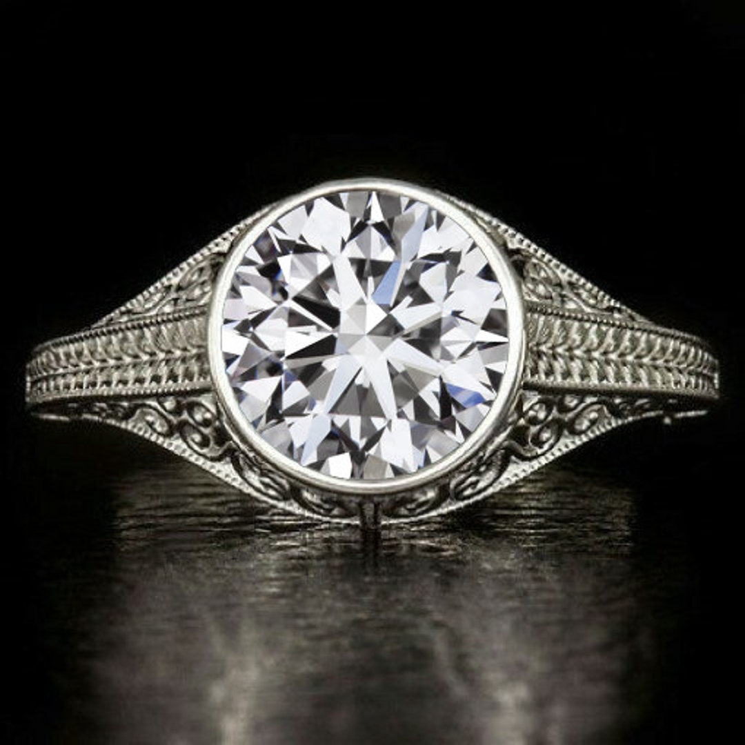 2ct Vintage Style Engagement Ring Lab Created Diamond Filigree Bezel ...