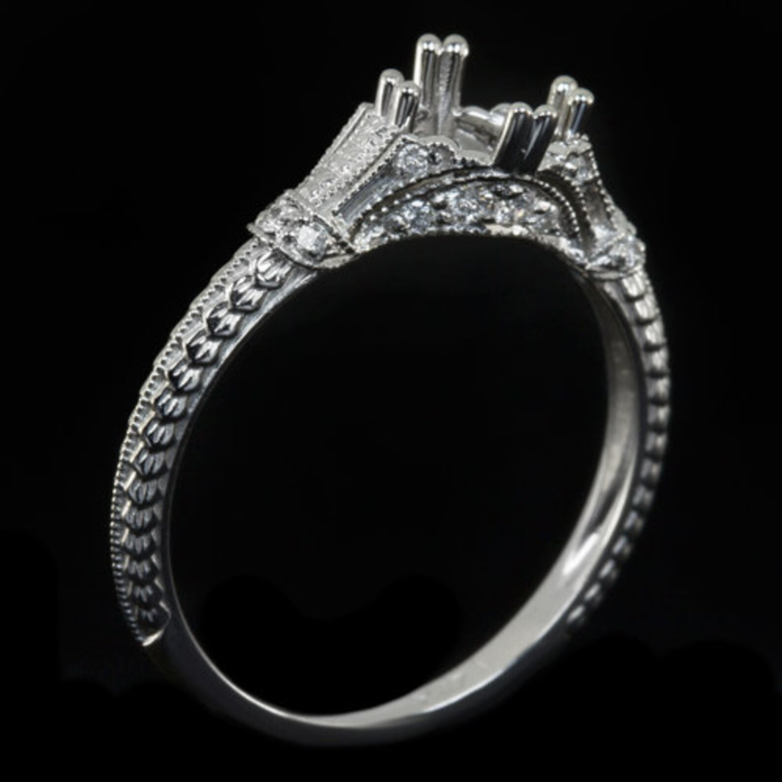 Vintage Diamond Engagement Ring Setting Art Deco Round Cushion - Etsy