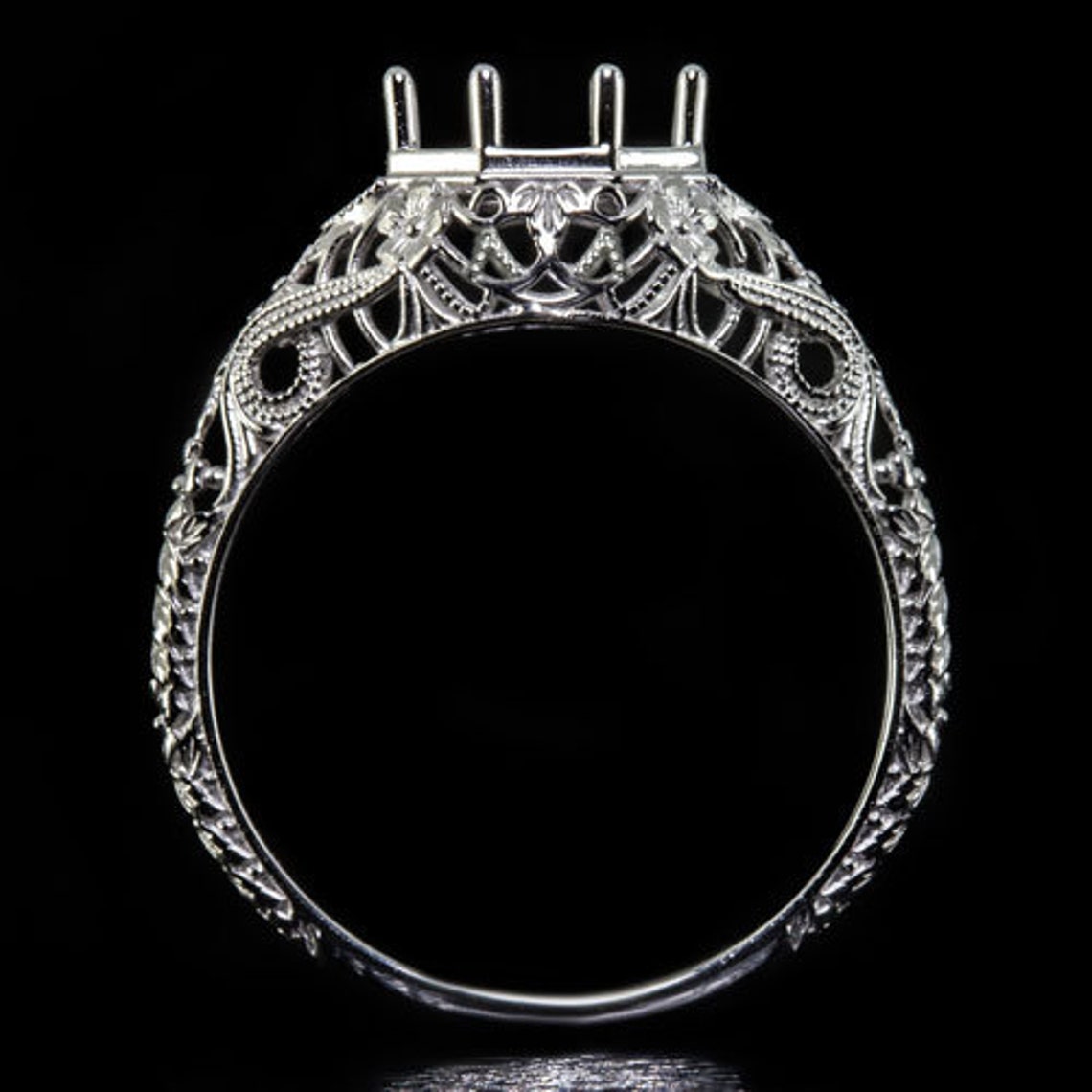 Vintage Filigree Engagement Ring 8mm 2ct Round Setting Antique - Etsy