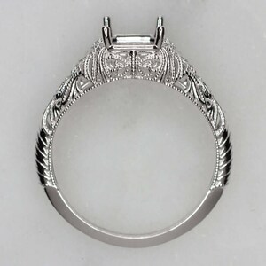 14K White Gold Filigree Engagement Ring Setting 8X6 Emerald Cut Vintage ...