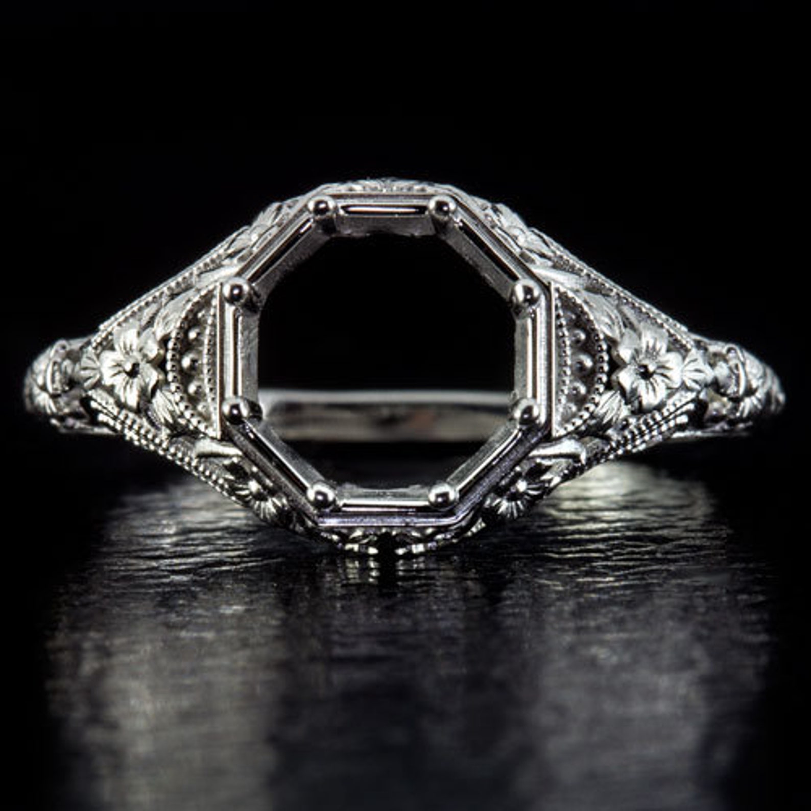 Vintage Filigree Engagement Ring 8mm 2ct Round Setting Antique - Etsy