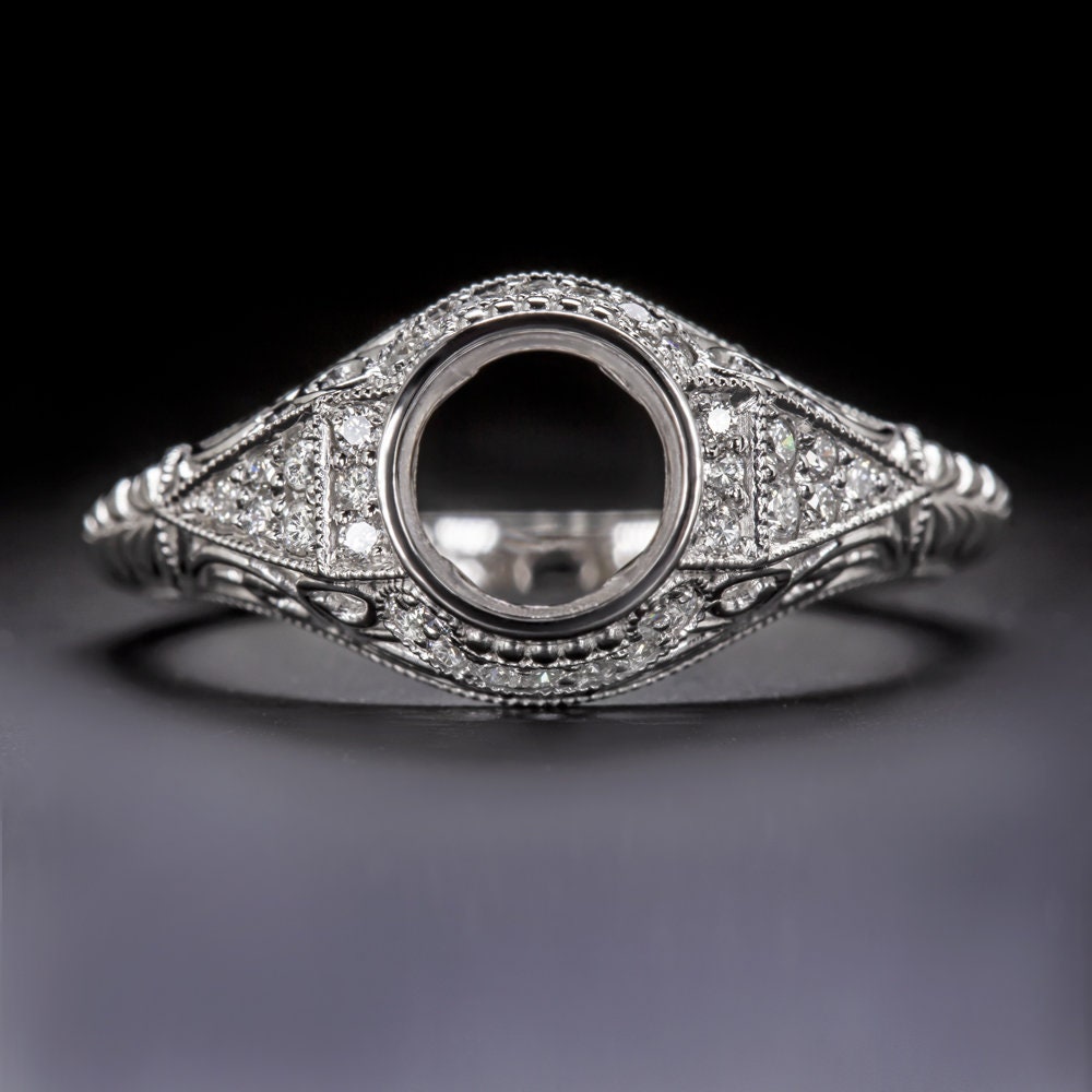 Art Deco Engagement Semi-mount Round Bezel Set 6mm Vintage - Etsy